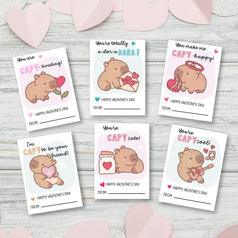 Capybara Valentine Cards Printable - Etsy