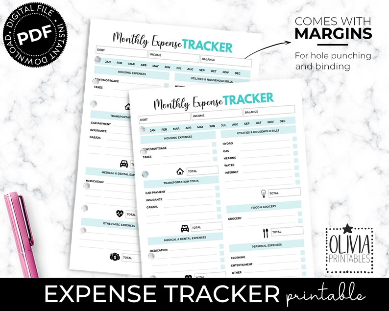 Printable Expense Tracker Monthly Expenses Log HP Insert - Etsy