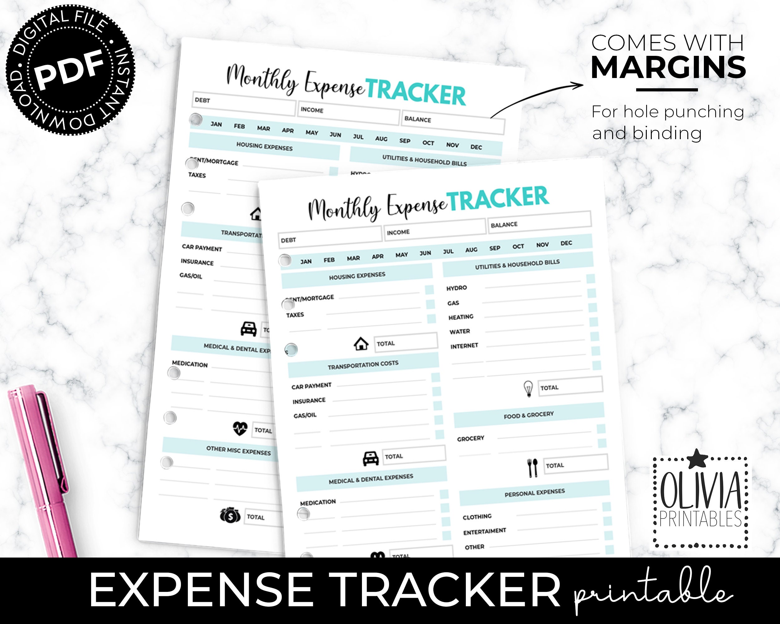 Printable Expense Tracker Monthly Expenses Log HP Insert - Etsy