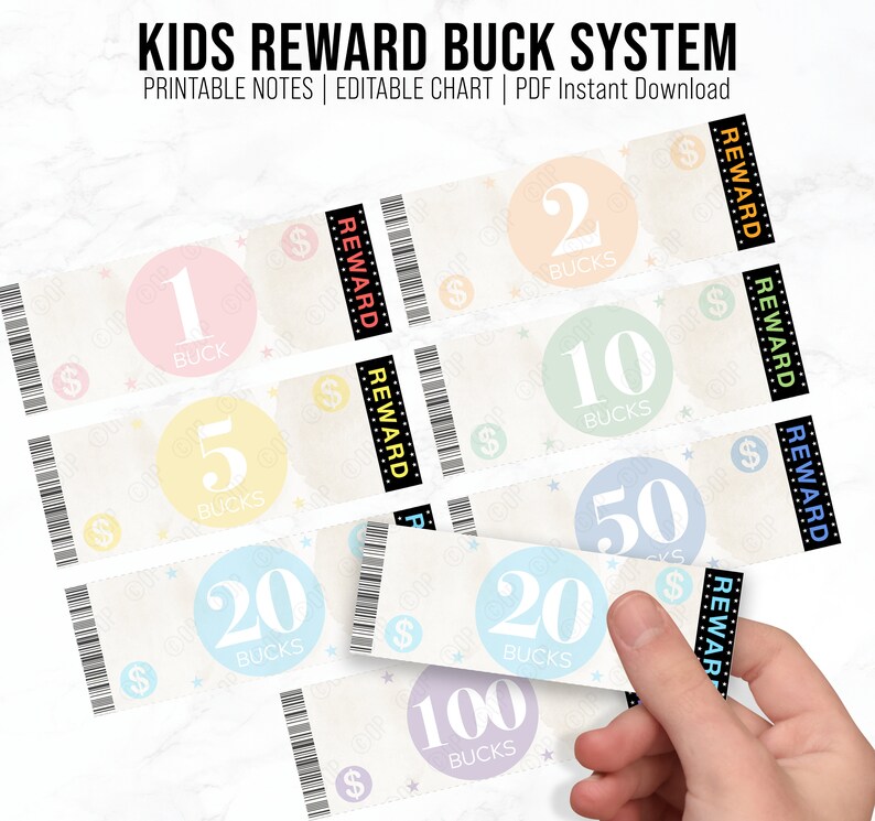 PRINTABLE Kids Reward Bucks System, Editable Reward Chart, Reward ...