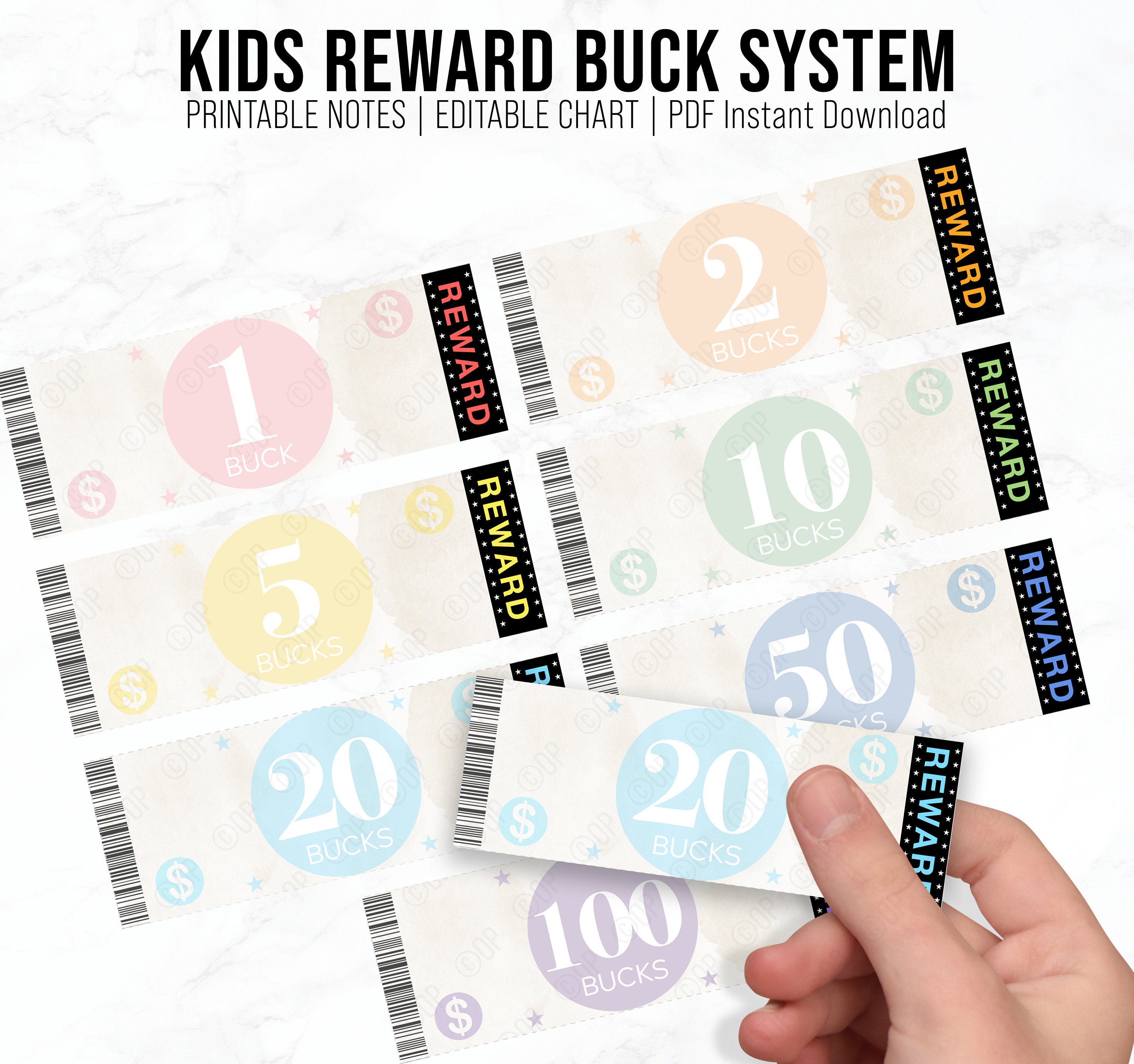 PRINTABLE Kids Reward Bucks System, Editable Reward Chart, Reward ...