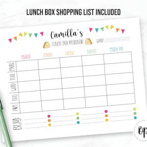 Lunch Box Planner Template, Printable Lunch Box, Meal Planner, Menu ...