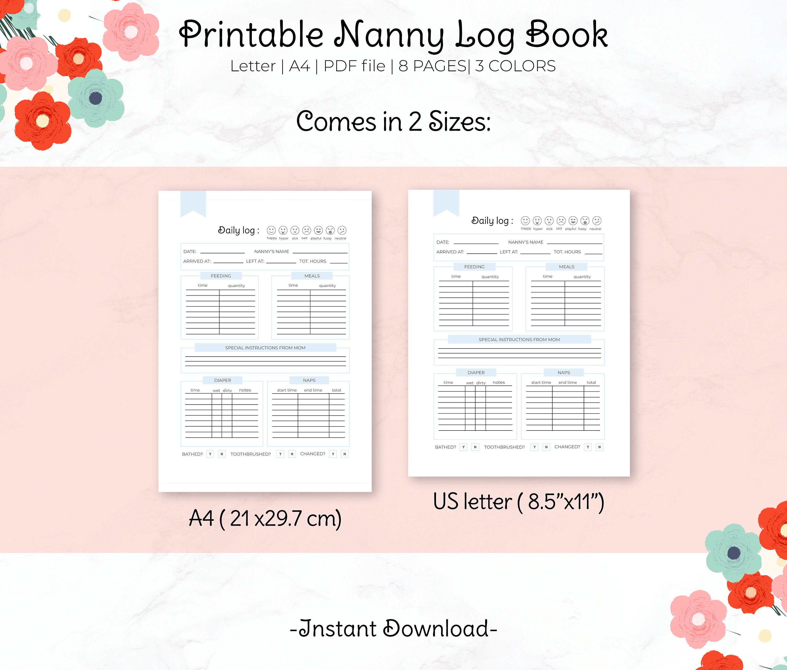 Baby Tracker Printable, Child Log Book, Nanny Binder, Baby Sitter ...