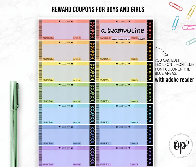 PRINTABLE Reward Coupons for Kids, Pre-filled Rewards, Grandkids ...