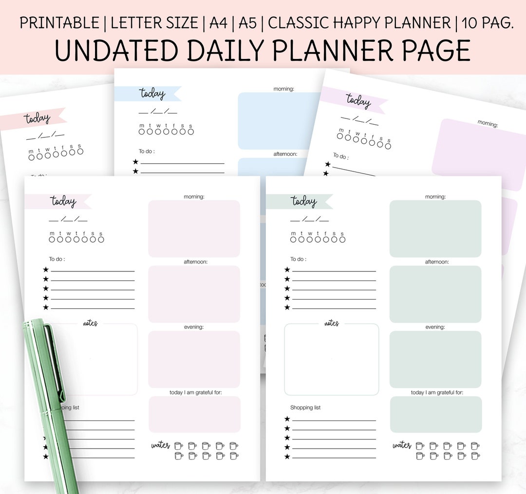 Printable Undated Planner Page, Daily Page, Digital Planner Inserts, Hp ...