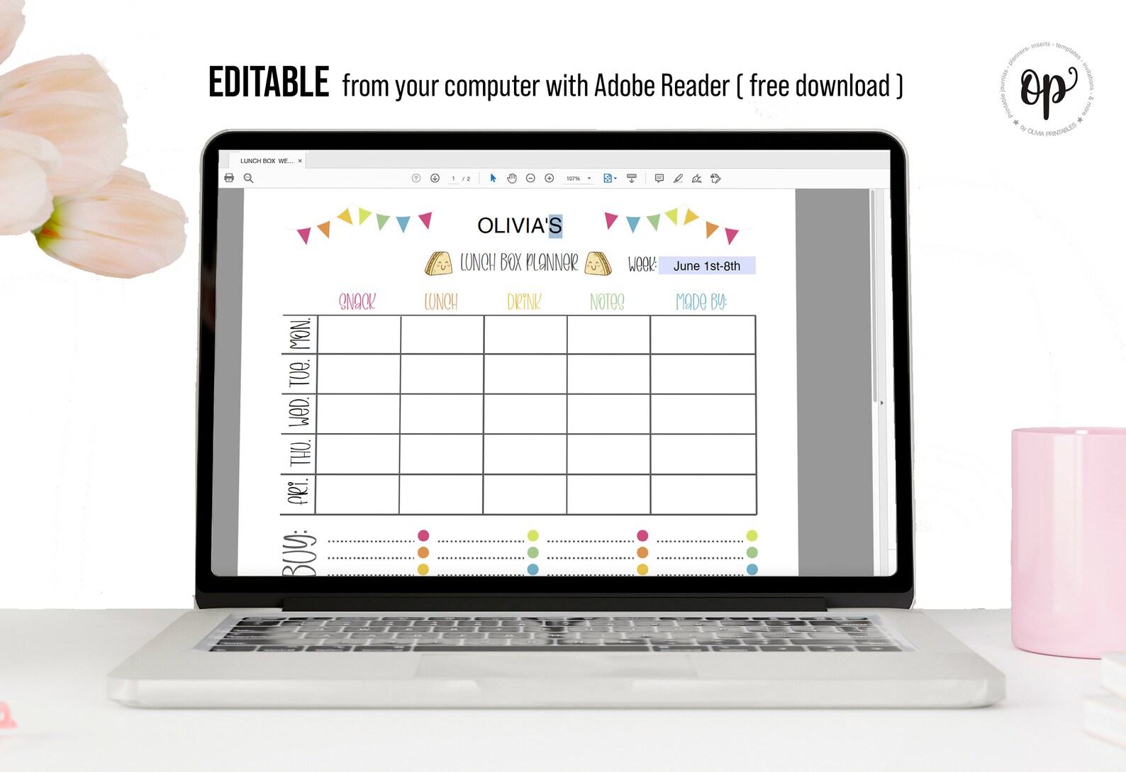 Lunch Box Planner Template, Printable Lunch Box, Meal Planner, Menu ...