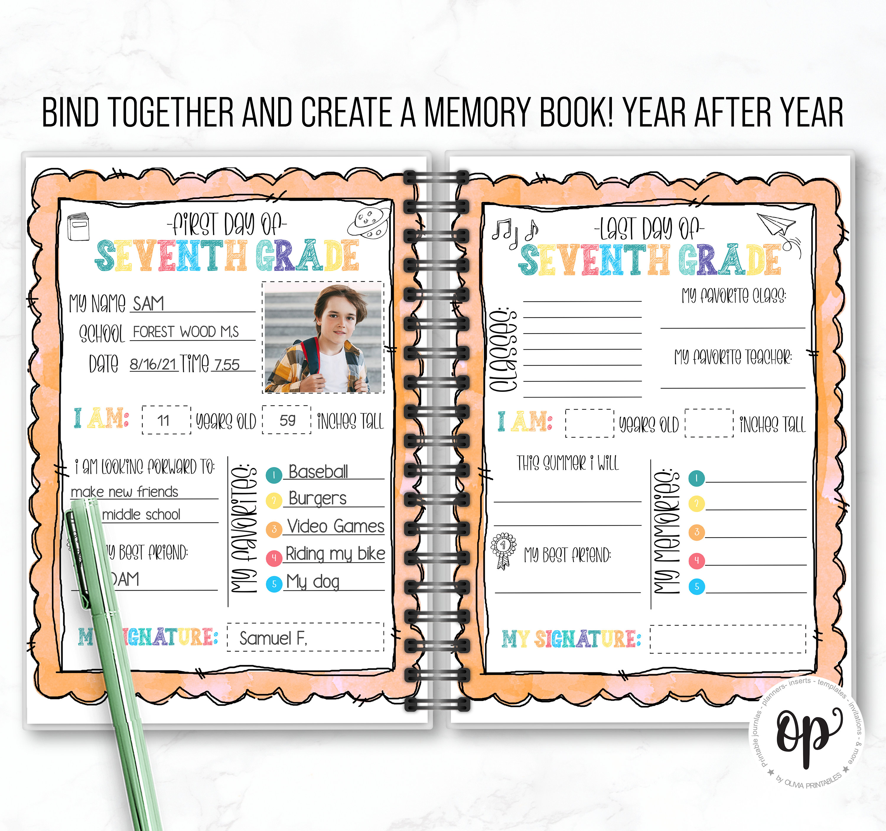 PRINTABLE School Memory Book, 6th-12th Grade, Middle School, High ...