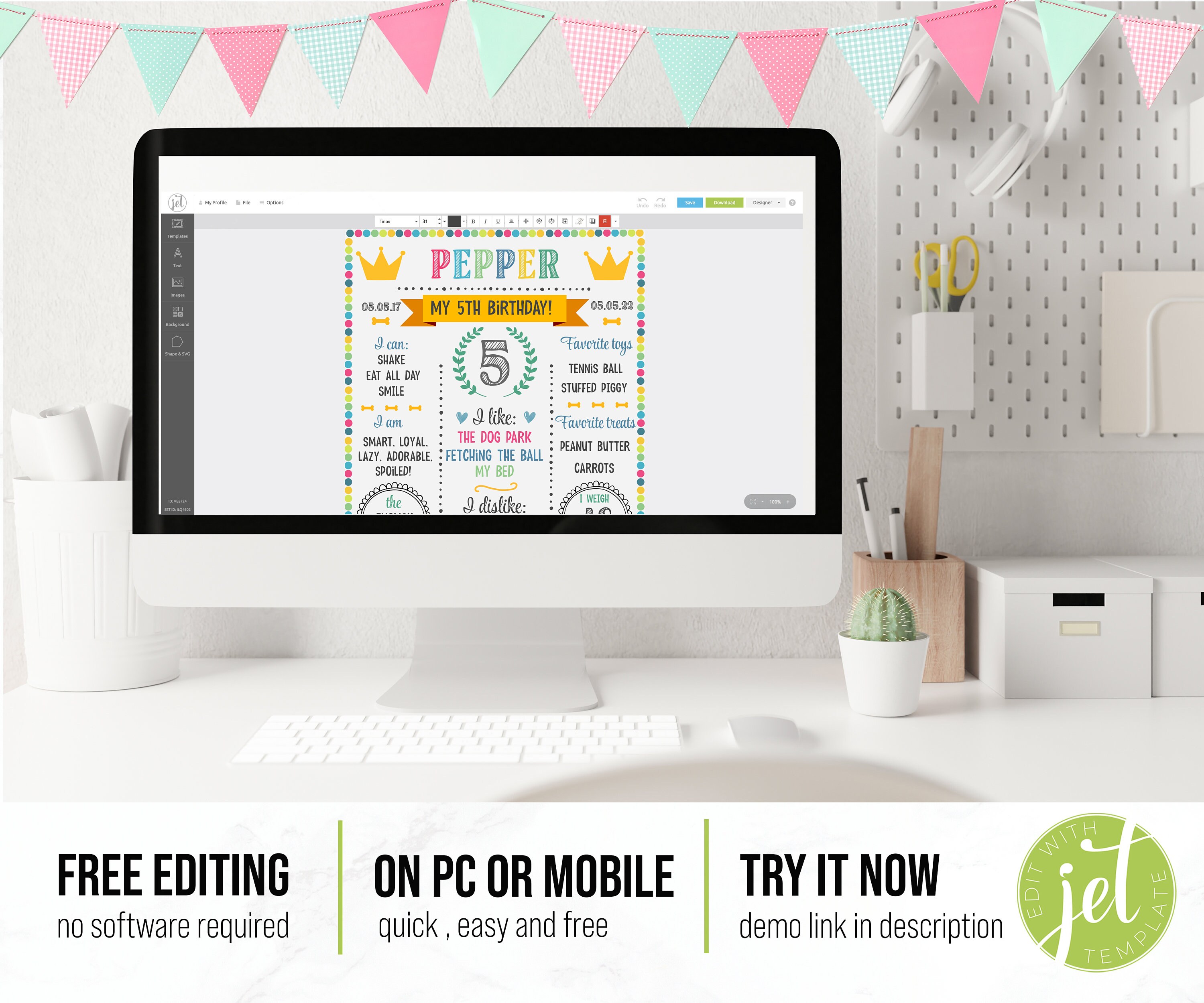 EDITABLE Pet Birthday Sign, Dog Birthday Party, Dog Printable White ...