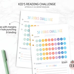 PRINTABLE Reading Challenge Chart, 50 Books Reading Tracker, Kids ...