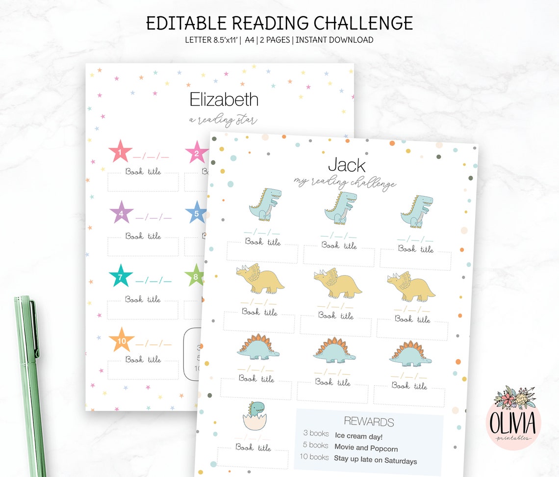 Printable Summer Reading Challenge, Editable Reading Tracker, 10 Books ...
