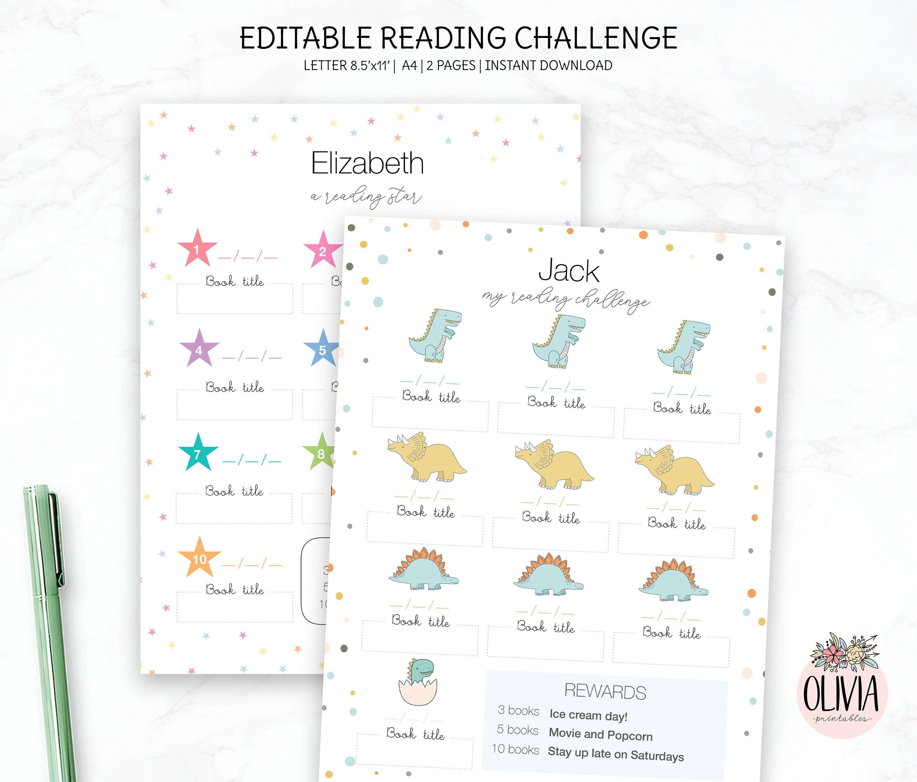 Printable Summer Reading Challenge, Editable Reading Tracker, 10 Books ...