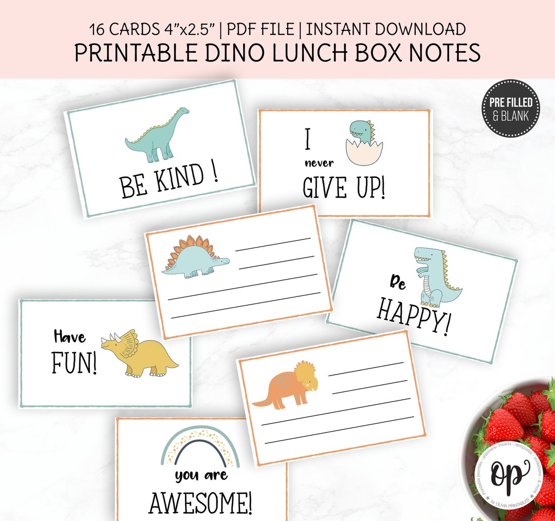 Printable Dinosaur Lunch Box Notes , Encouragement Cards for Kids ...