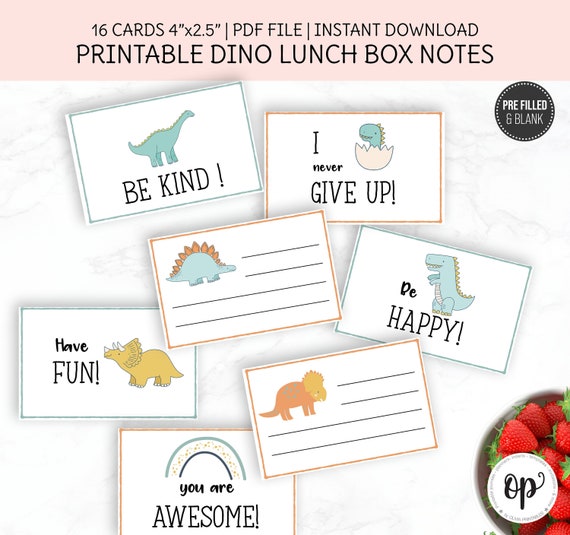 Printable Dinosaur Lunch Box Notes Encouragement Cards for - Etsy