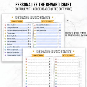 PRINTABLE Kids Reward Bucks System, Editable Reward Chart, Reward ...