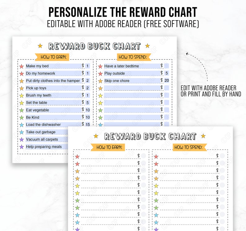 PRINTABLE Kids Reward Bucks System, Editable Reward Chart, Reward ...