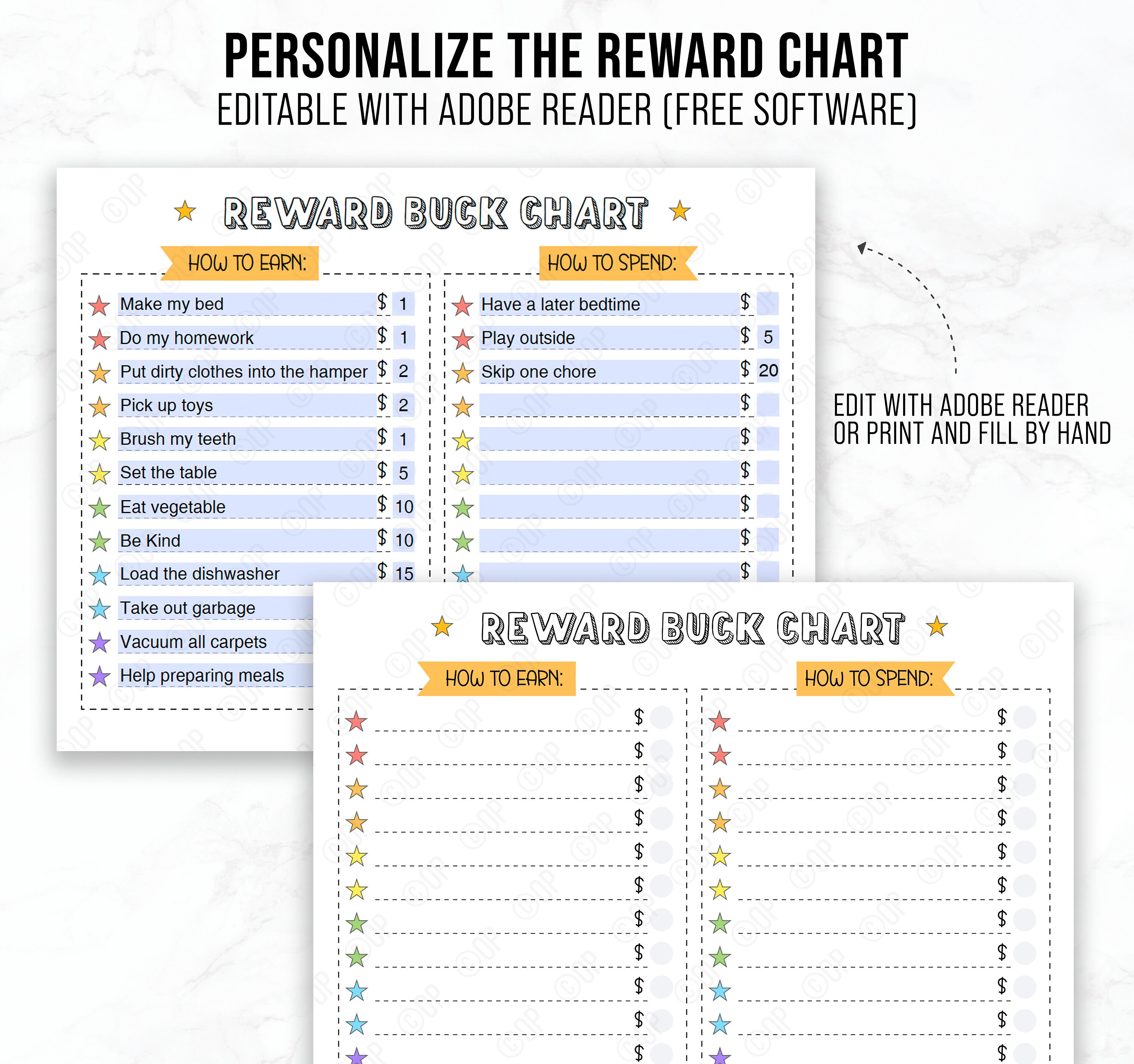 PRINTABLE Kids Reward Bucks System, Editable Reward Chart, Reward ...