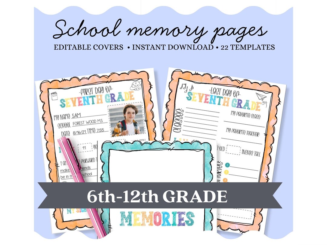 PRINTABLE School Memory Book, 6th-12th Grade, Middle School, High ...