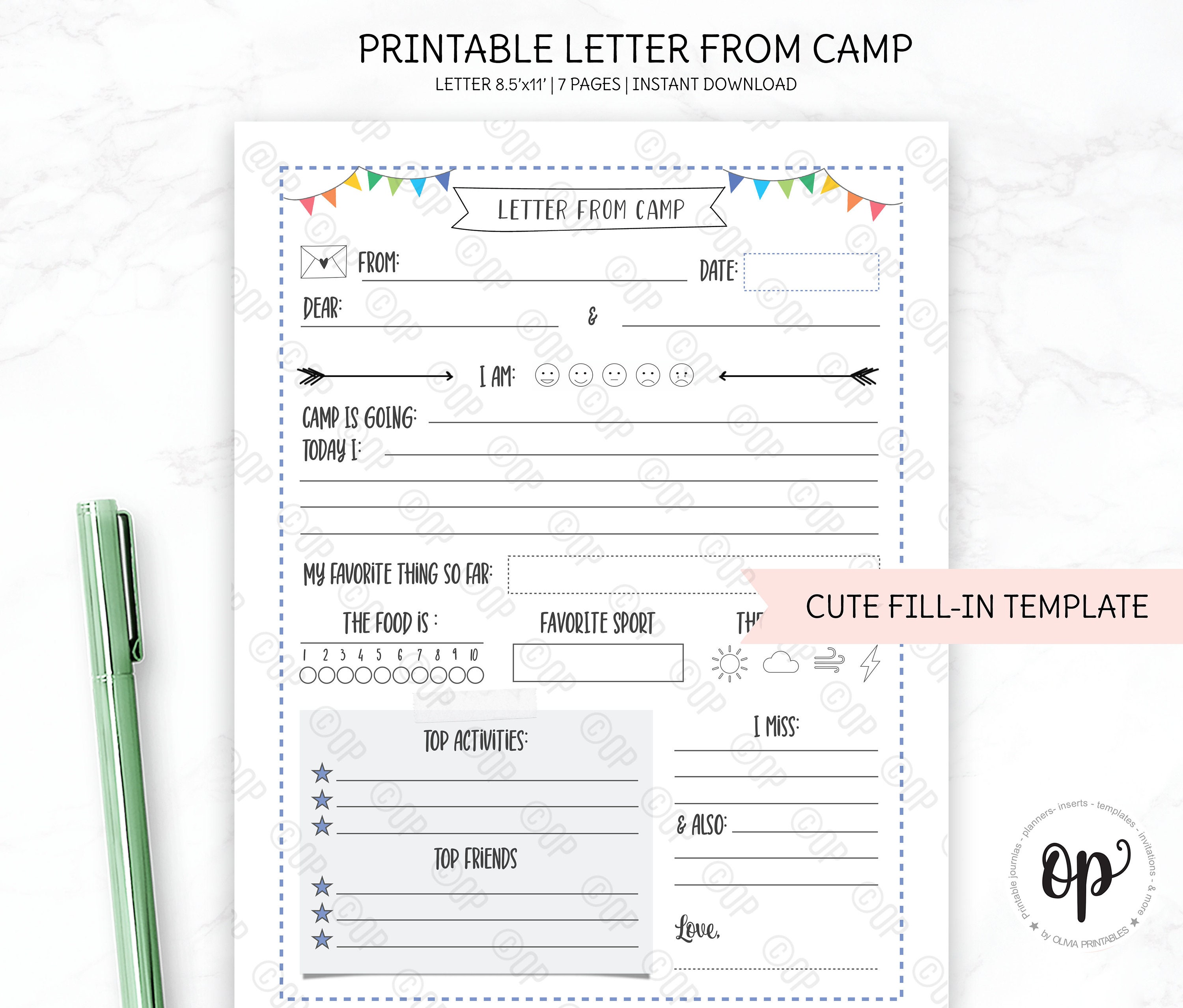 Printable Letter From Camp, Summer Camp Stationery, for Boys and Girls ...