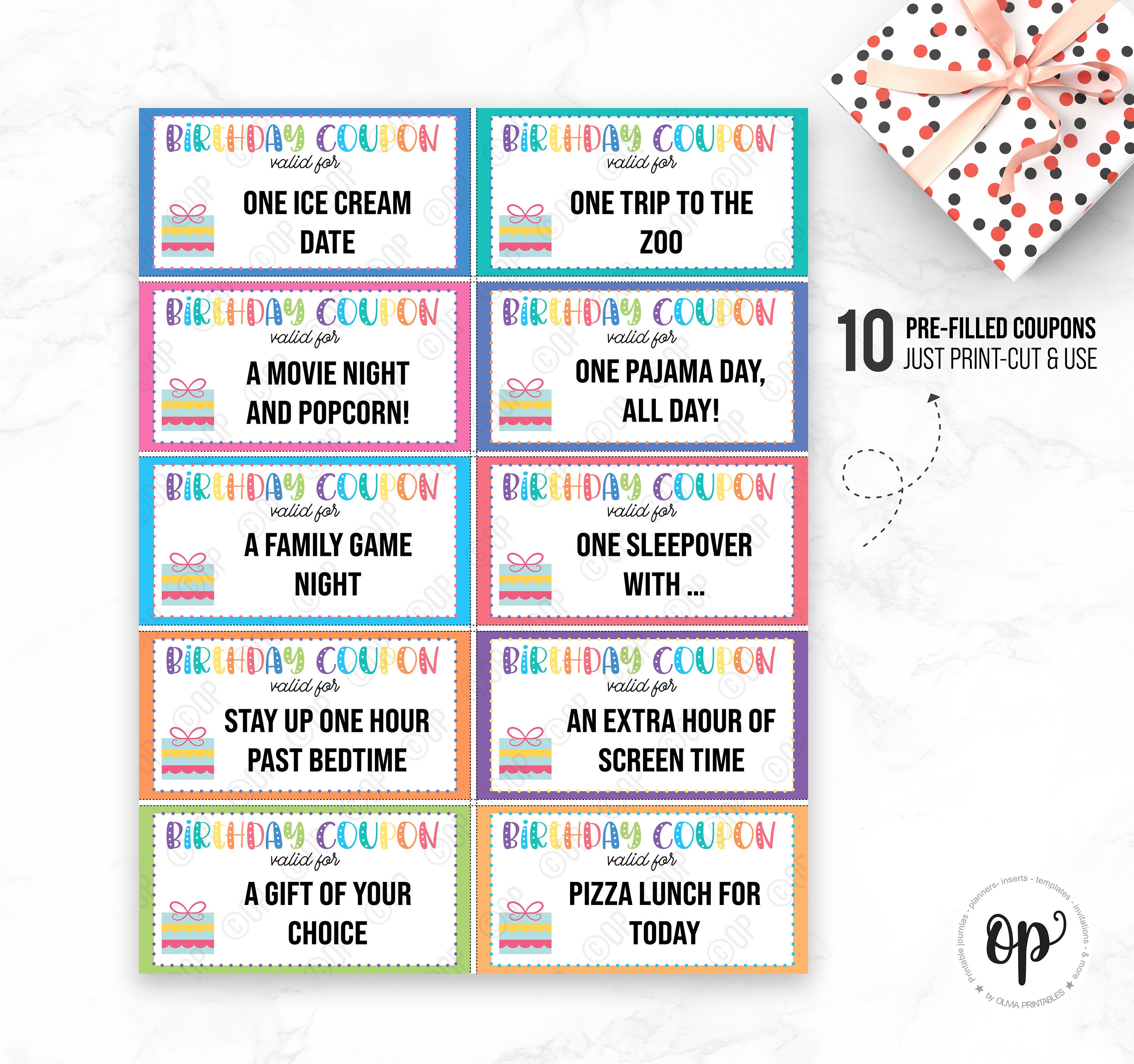 Birthday Coupons for Kids, Editable Gift Coupons, Pre-filled Bday ...
