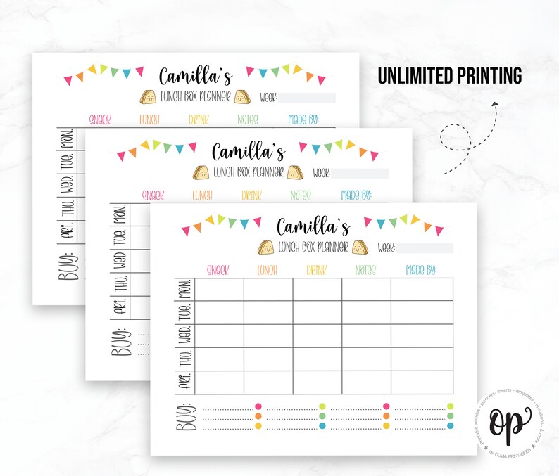 Lunch Box Planner Template, Printable Lunch Box, Meal Planner, Menu ...