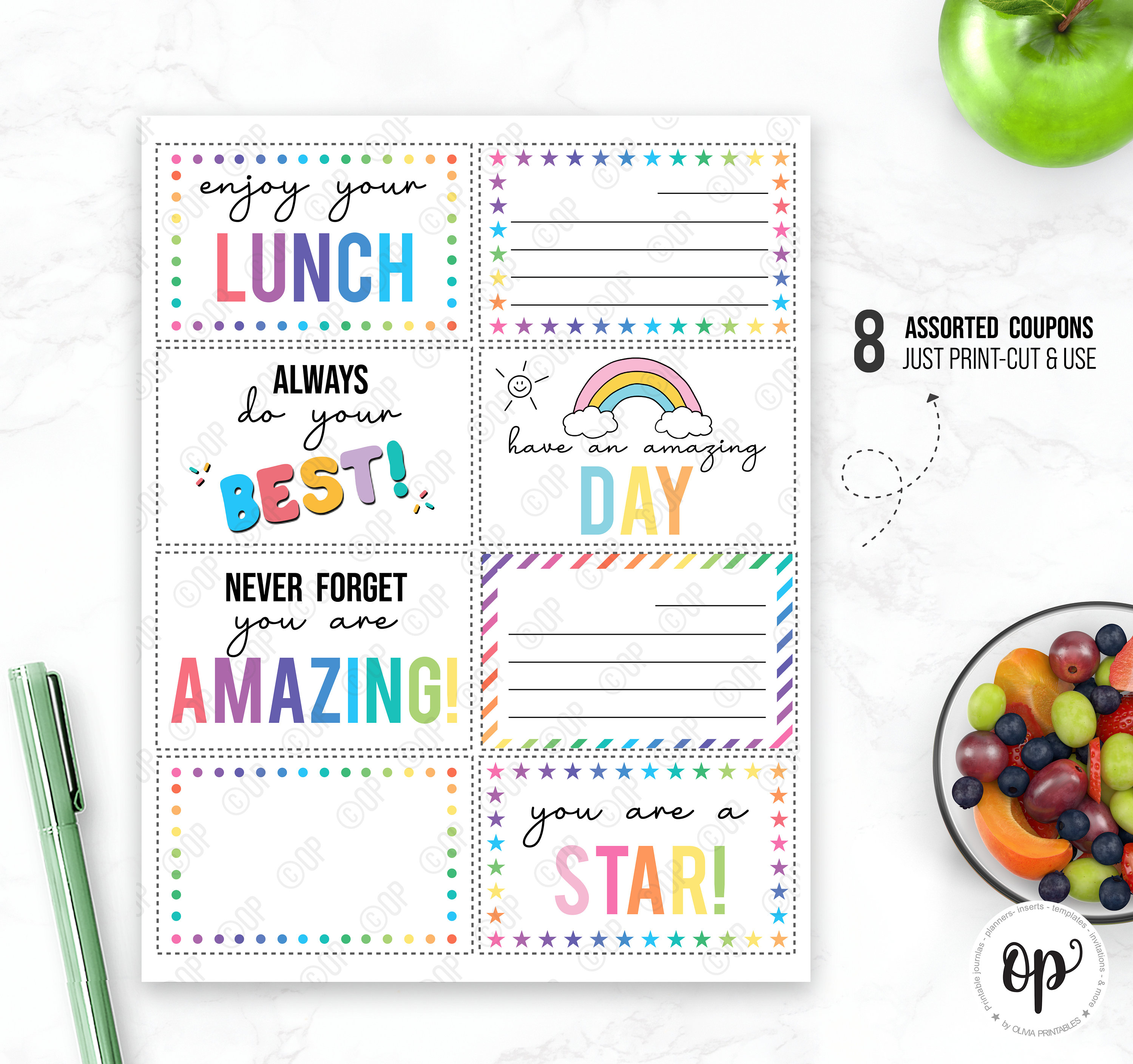 Printable Lunch Box Notes, Kid's Lunch Box Cards , Back to School ...