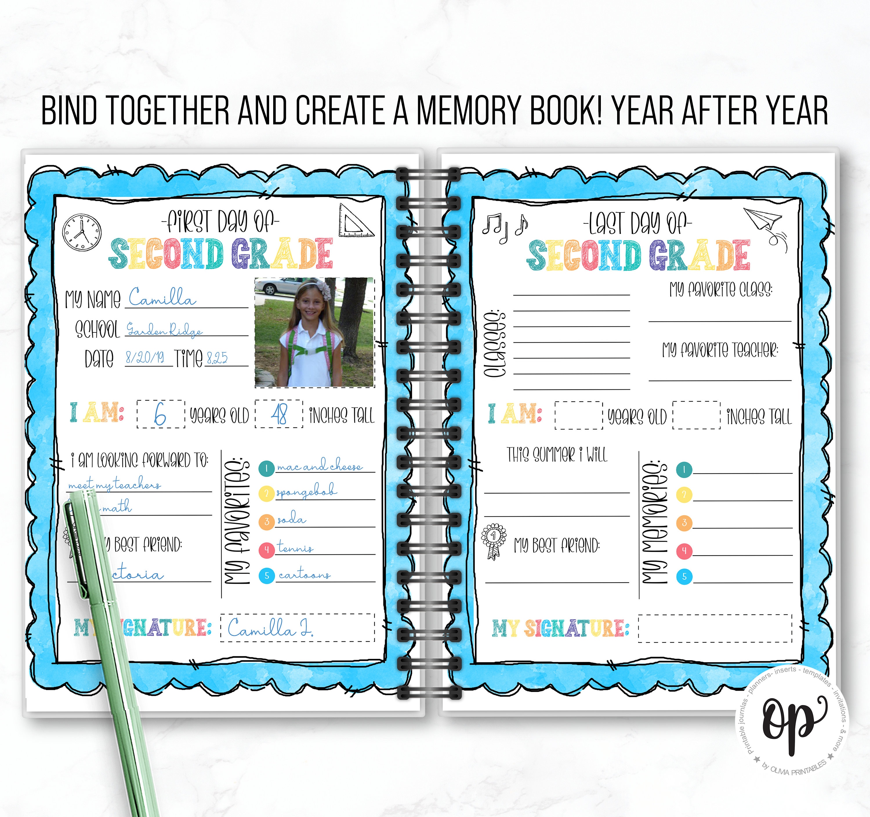 Kid’s School Memory Book, Printable Back to School Interview, First and ...