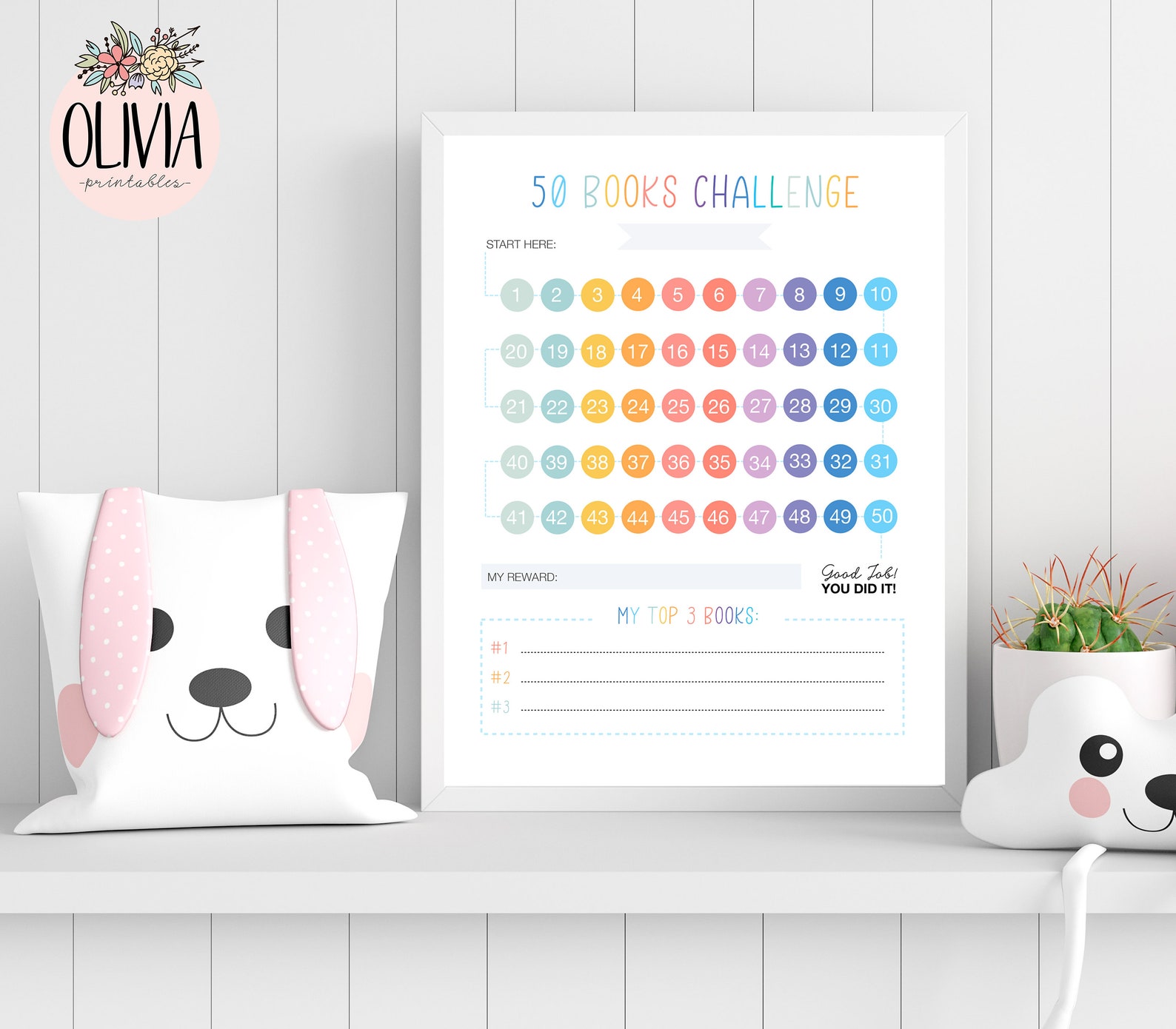 PRINTABLE Reading Challenge Chart, 50 Books Reading Tracker, Kids ...