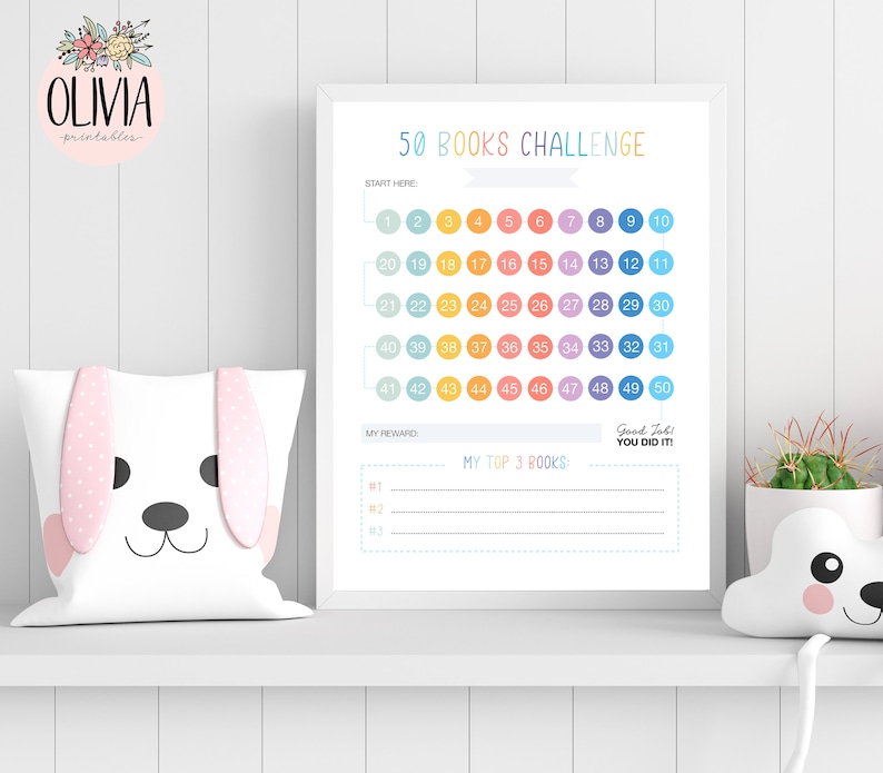 PRINTABLE Reading Challenge Chart, 50 Books Reading Tracker, Kids ...