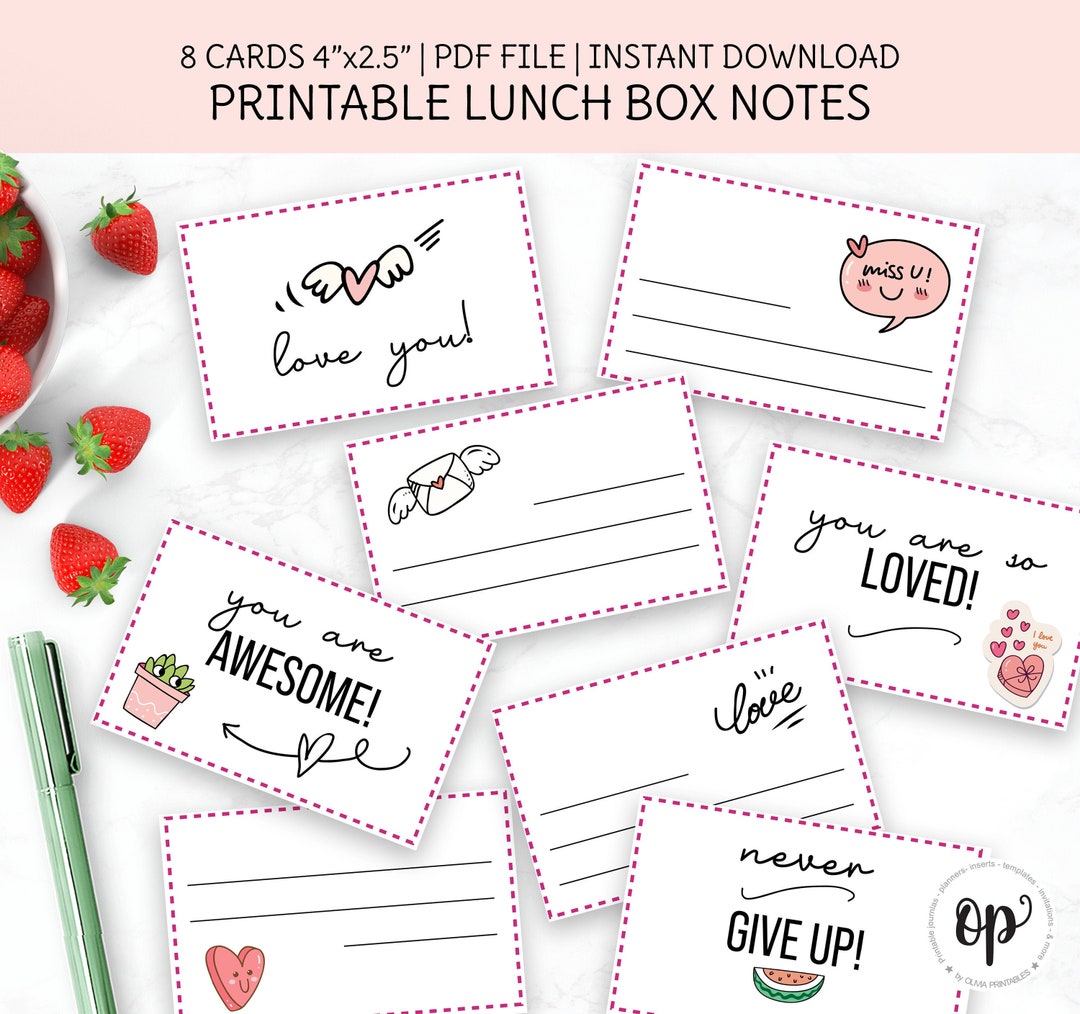 Printable Love Notes , Kid's Lunch Box Cards , Encouragement Cards ...