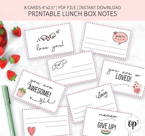Printable Love Notes Kid's Lunch Box Cards | Etsy