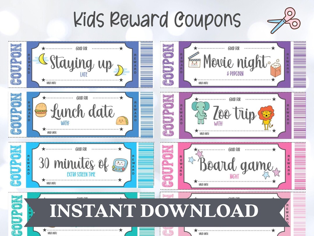 Editable Reward Coupons for Kids – Printable Reward Tickets, Pre-filled ...