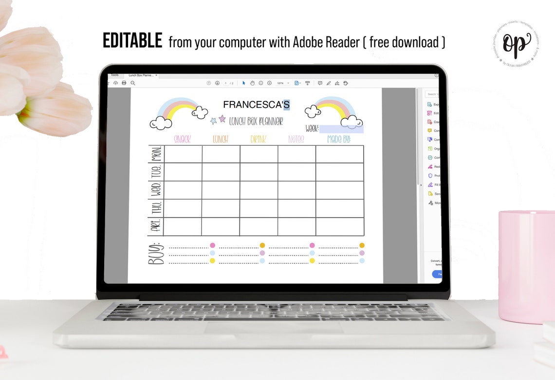 Printable Lunch Box Template, Meal Planner, Menu Planning, Lunch Box ...