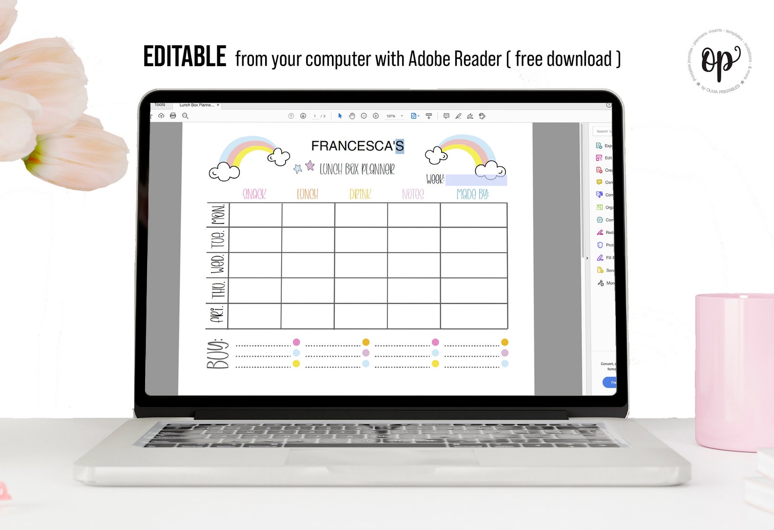 Printable Lunch Box Template, Meal Planner, Menu Planning, Lunch Box ...