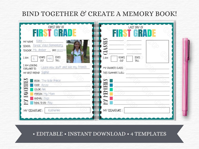 EDITABLE First and Last Day of School, All About Me, School Memory Book ...