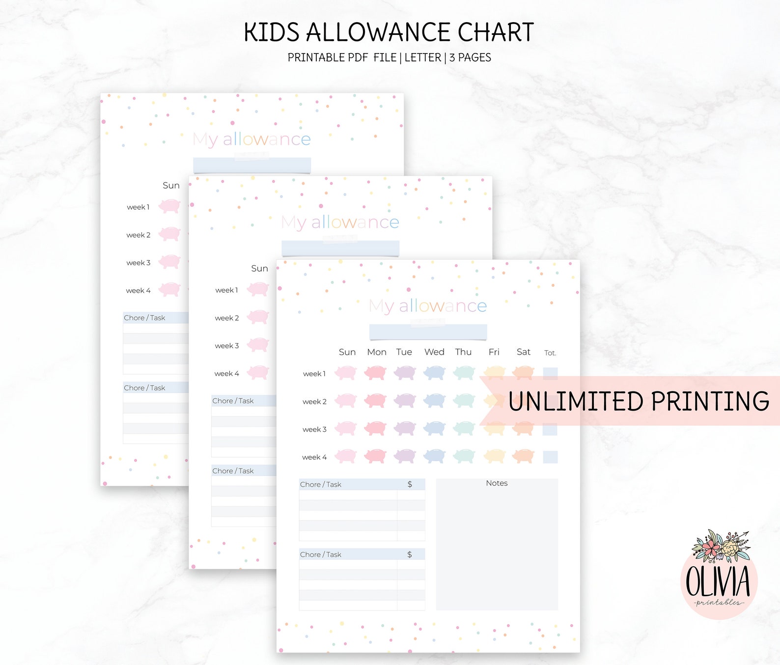 Kids Allowance Chart, Printable Template, Editable Allowance Tracker ...