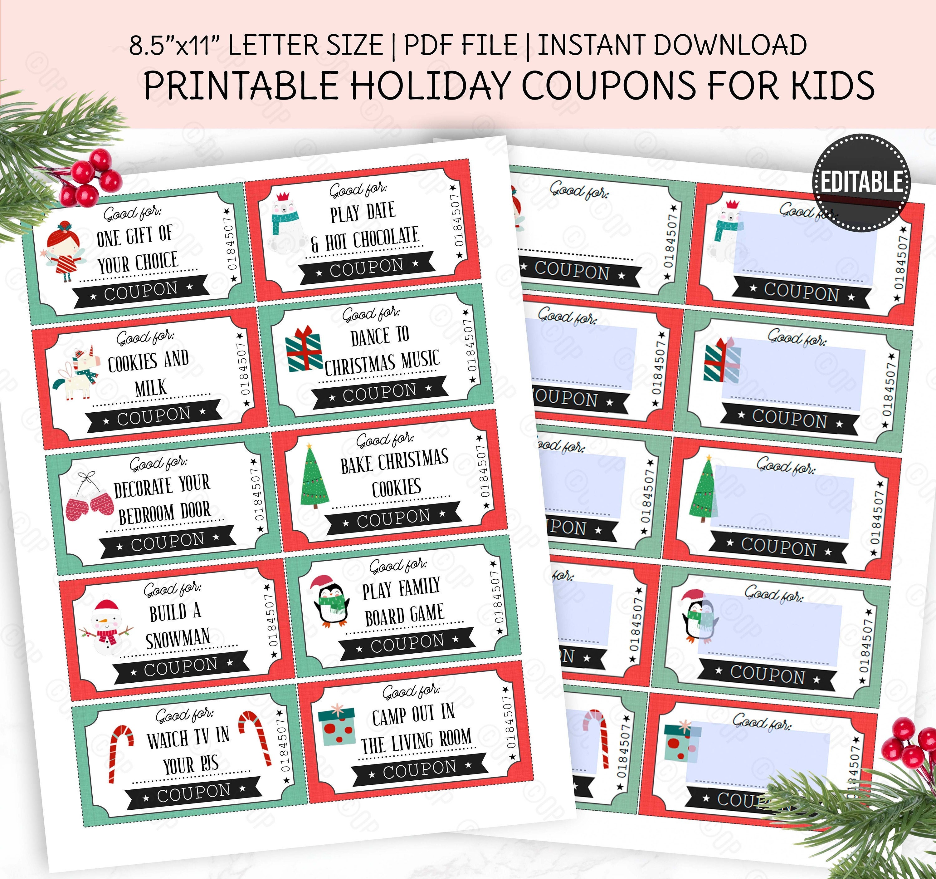 PRINTABLE Christmas Coupon, Holiday Gift Idea for Kids, Reward Coupons ...