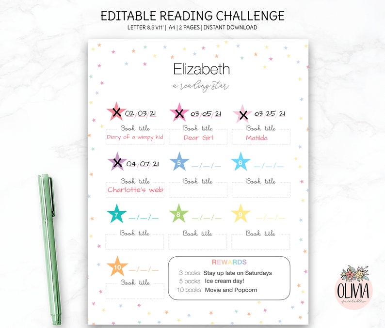 Printable Summer Reading Challenge, Editable Reading Tracker, 10 Books ...
