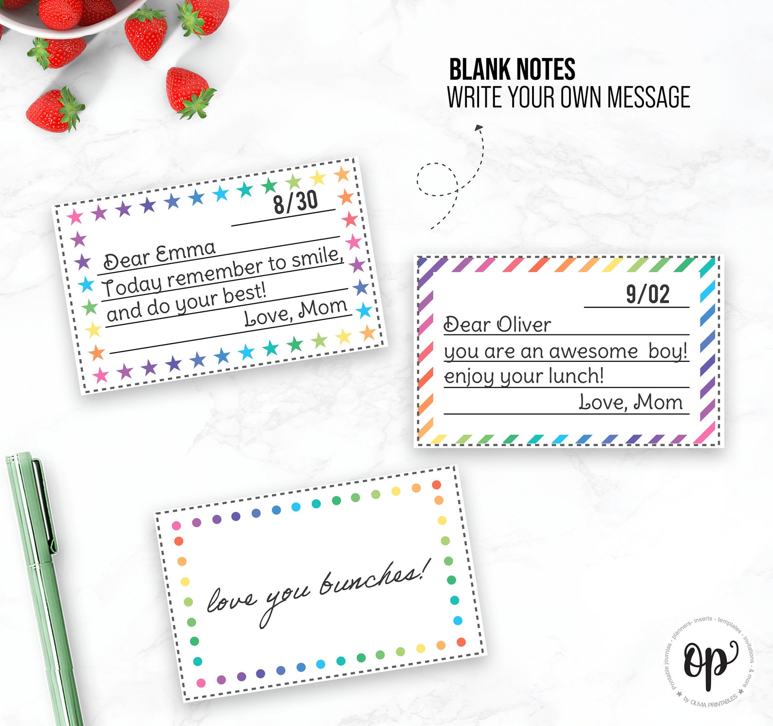 Printable Lunch Box Notes, Kid's Lunch Box Cards , Back to School ...