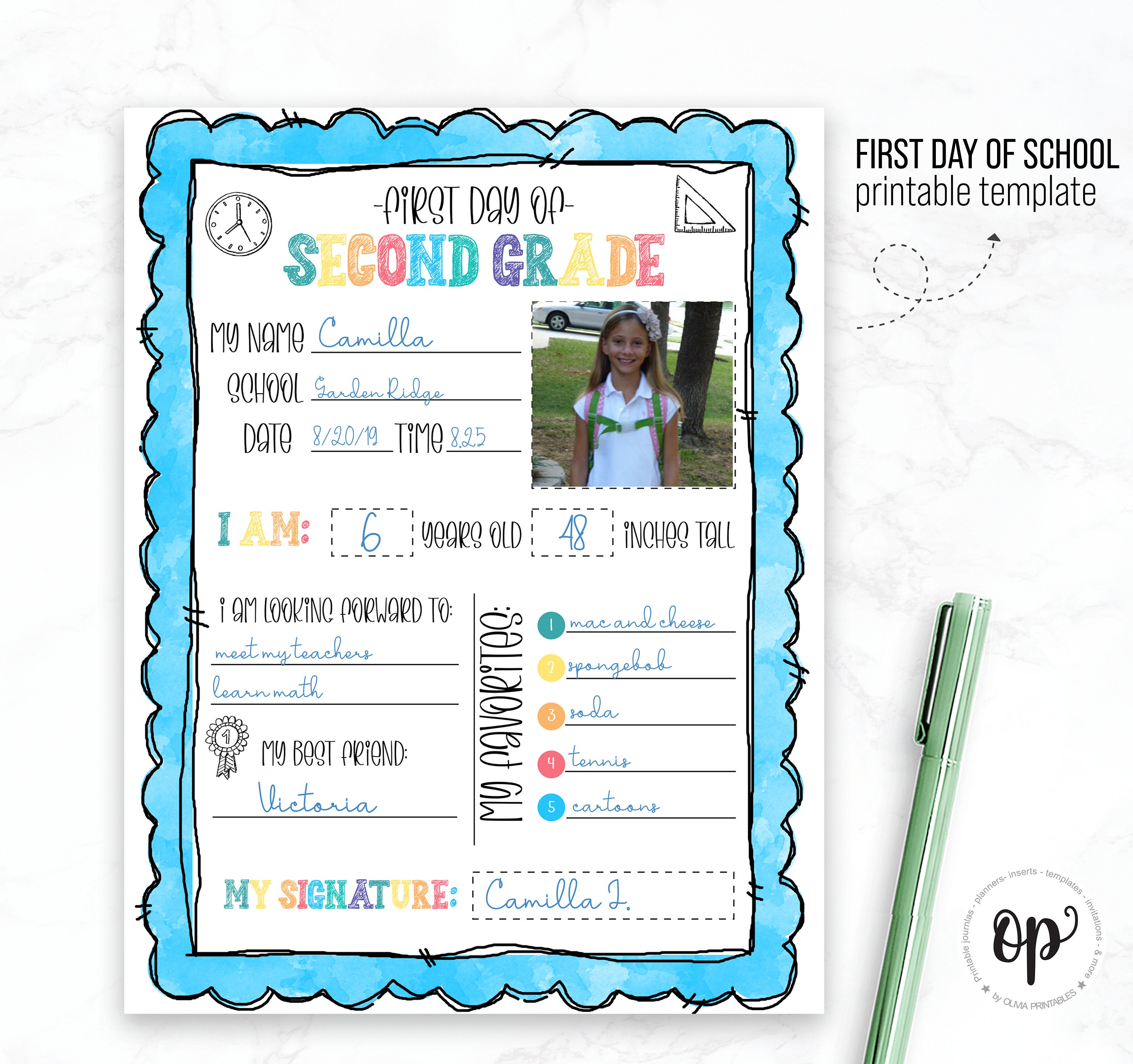 Kid’s School Memory Book, Printable Back to School Interview, First and ...