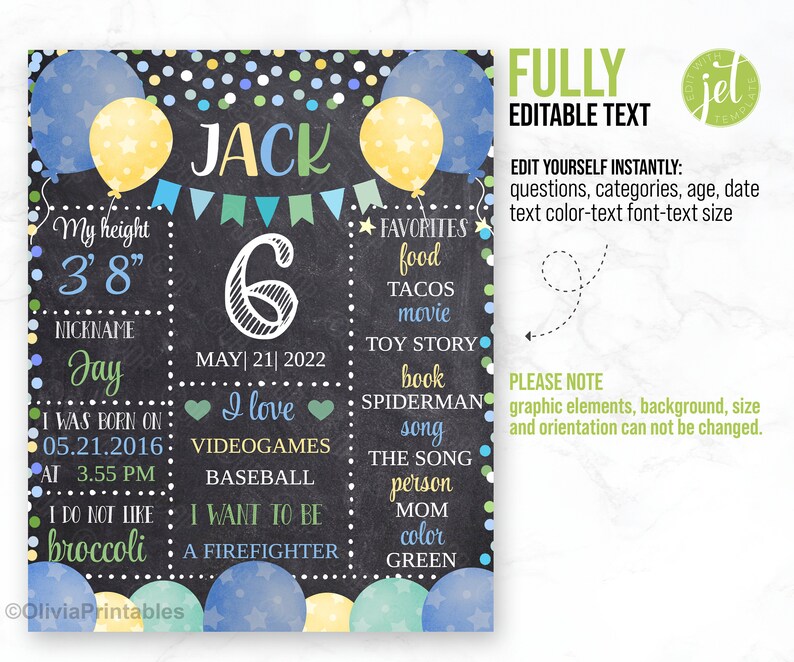 EDITABLE Birthday Sign, Boy Birthday Decoration, Chalkboard Sign ...