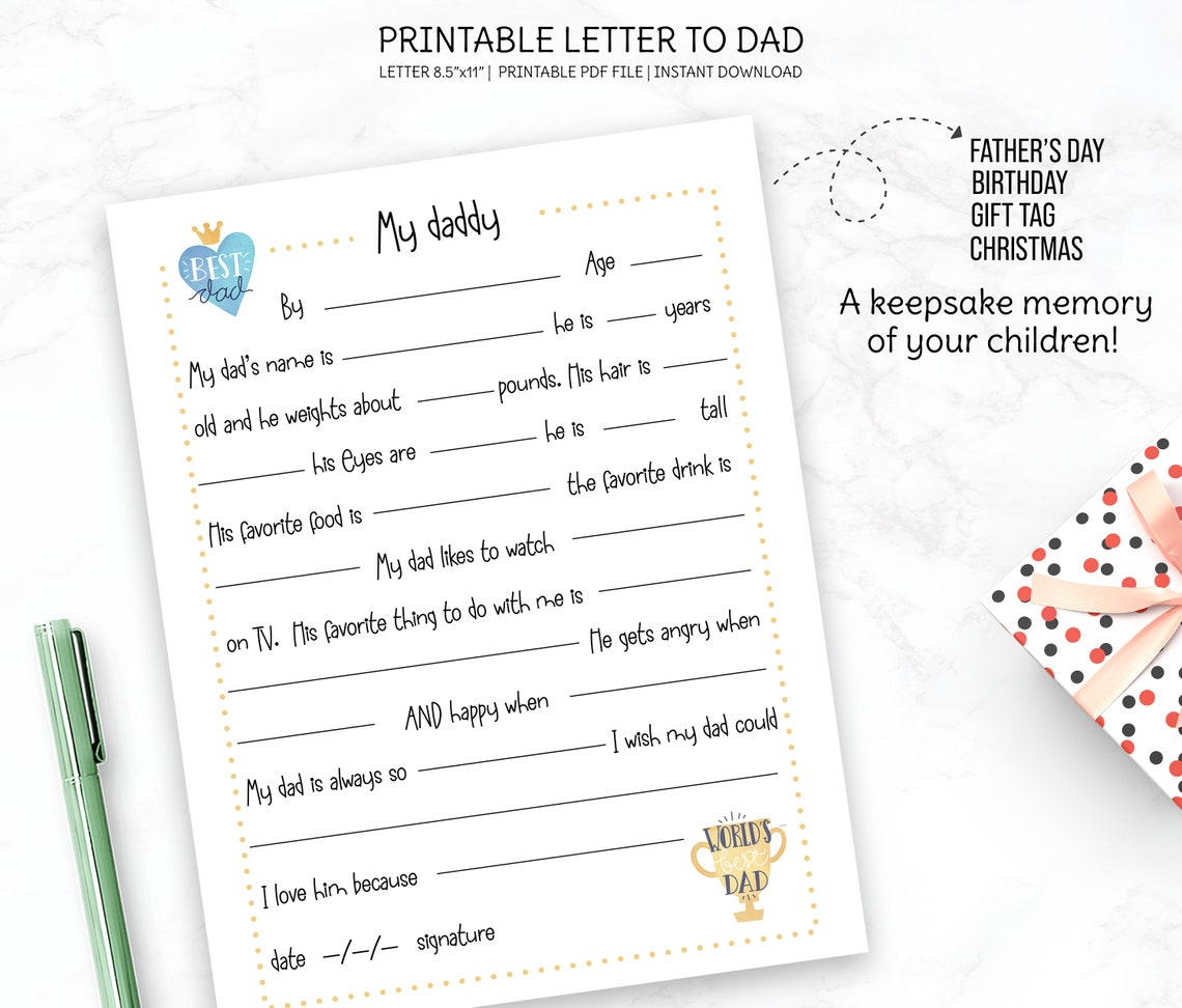 Printable Letter to Dad Father S Day Gift Idea All About My - Etsy