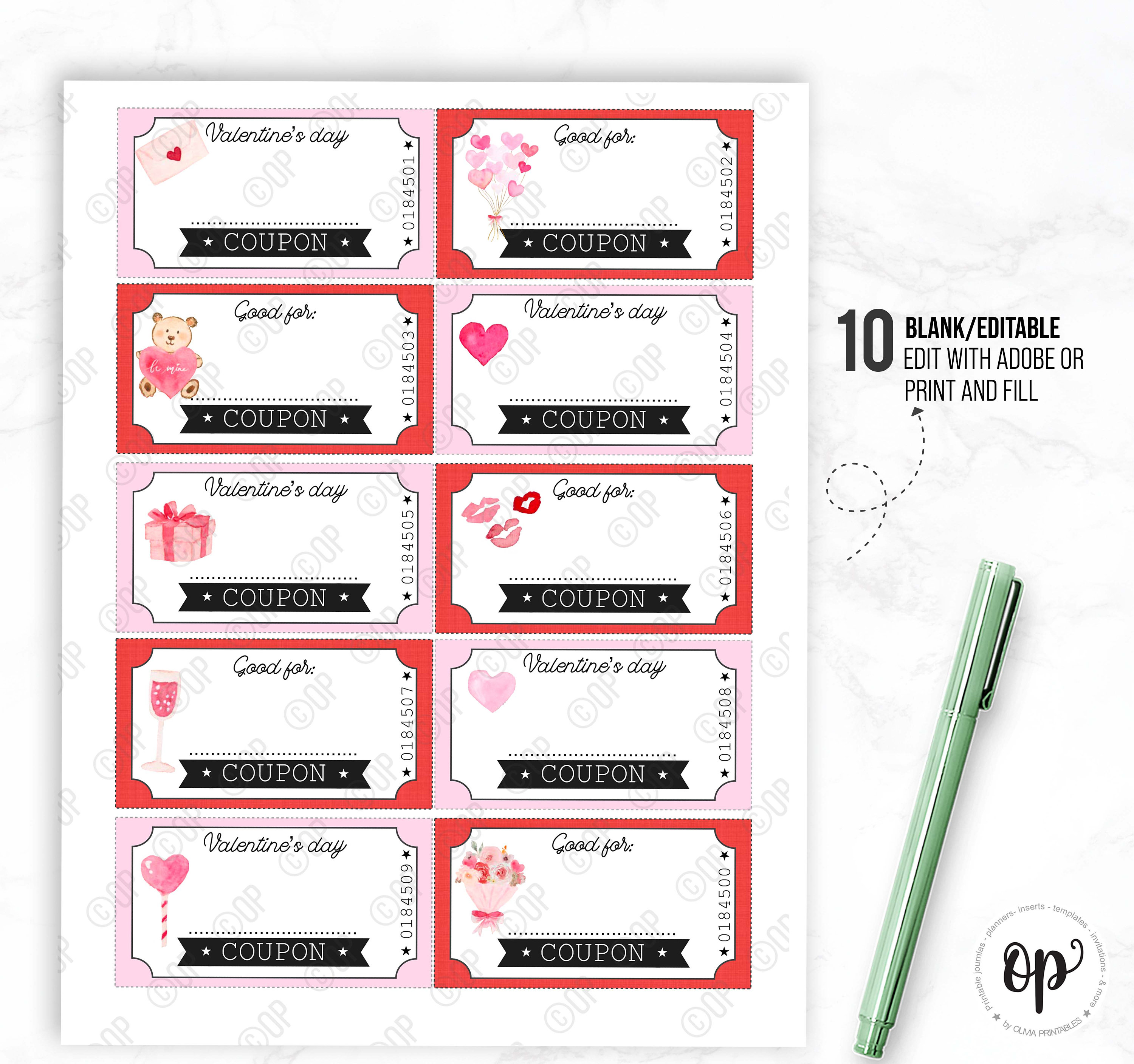 PRINTABLE Valentine's Day Coupons, Love Gift for Couple, Valentines Day ...