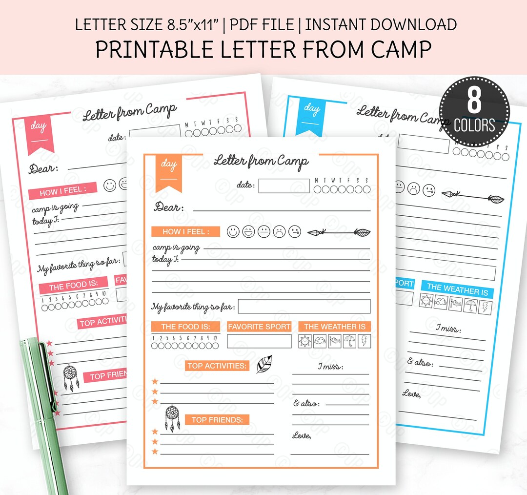 Printable Letter From Camp, Kid’s Summer Camp, Summer Camp Stationery ...