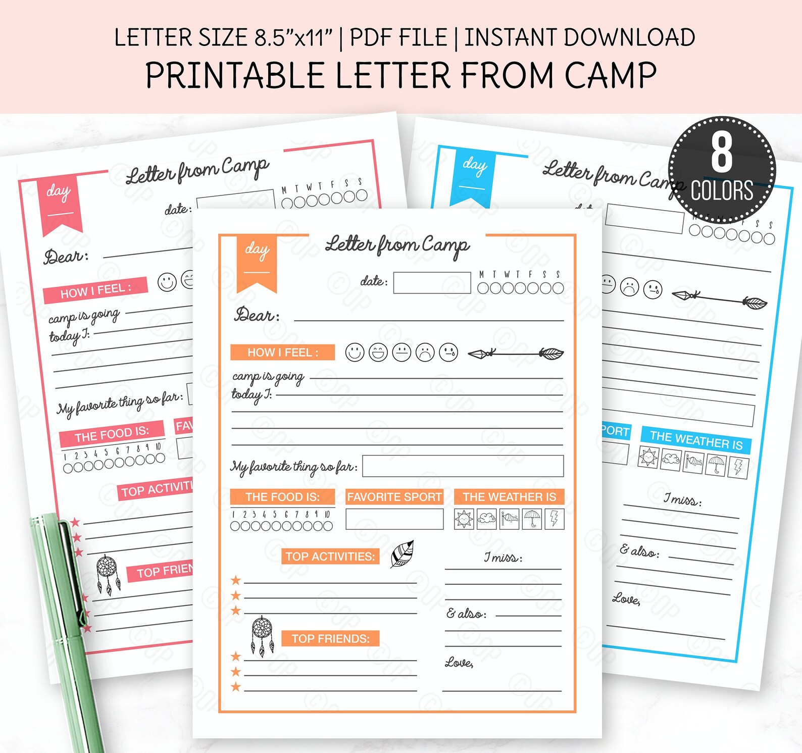 Printable Letter From Camp, Kid’s Summer Camp, Summer Camp Stationery ...