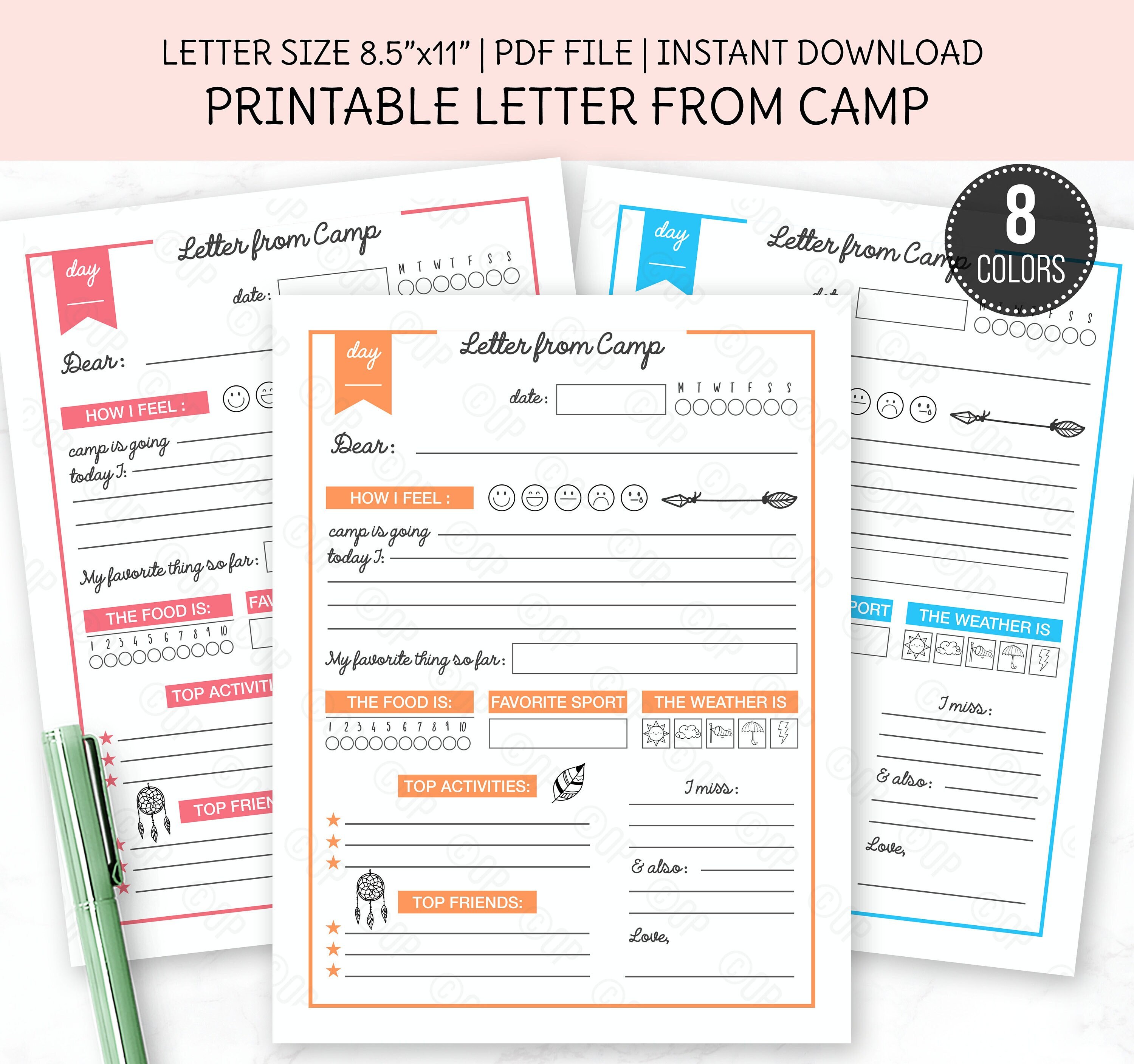 Printable Letter From Camp, Kid’s Summer Camp, Summer Camp Stationery ...