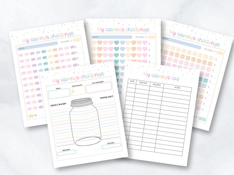Kids Savings Challenge Printable Pack – 5 Cute Pastel Worksheets ...