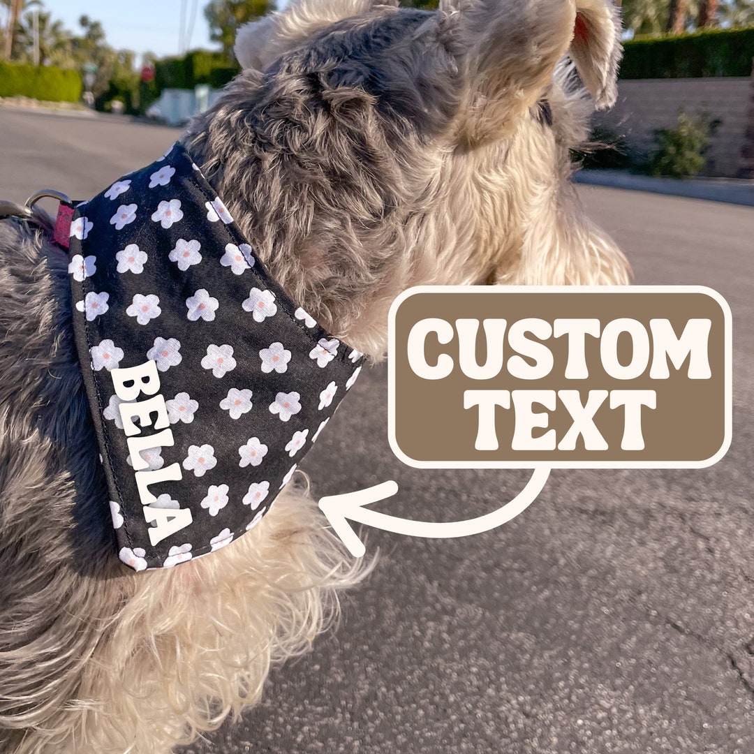 Personalized Dog Bandana | Black With Daisys | Tie & Snap | Dog ...