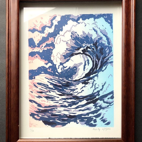 Ocean Wave Handmade Linocut Print Color Multilayer Edition - Etsy