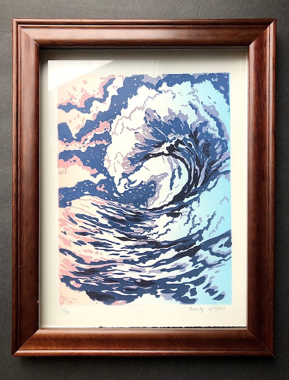 Ocean Wave Handmade Linocut Print Color Multilayer Edition - Etsy