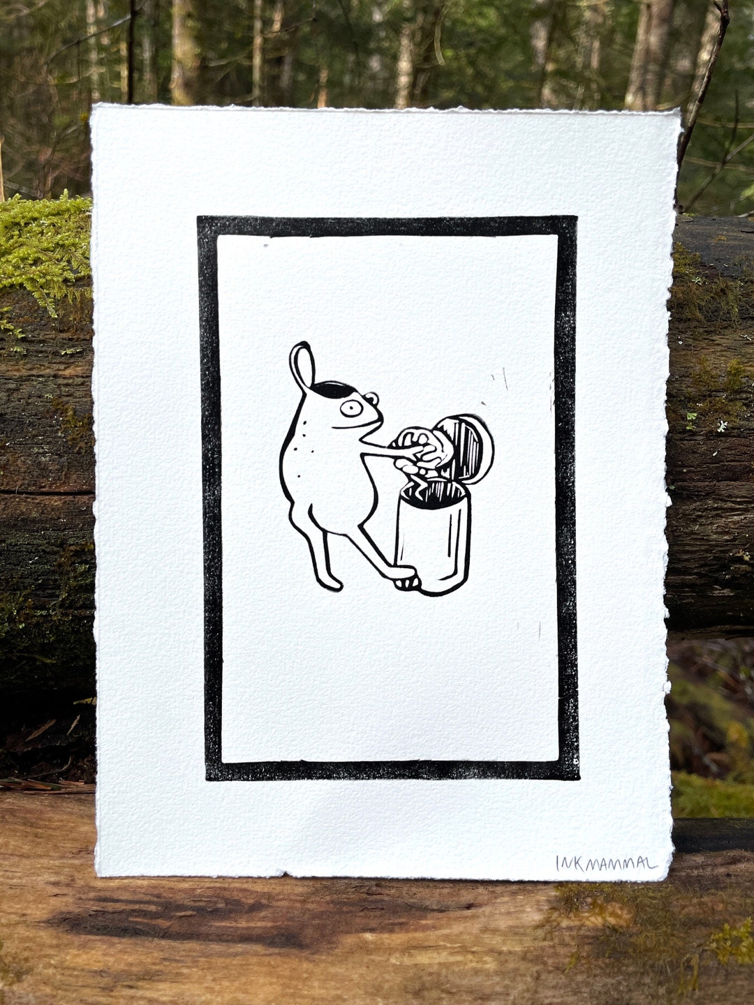 Frog Throwing Brain in Trash 6”x8” Handmade Linocut Print - Etsy